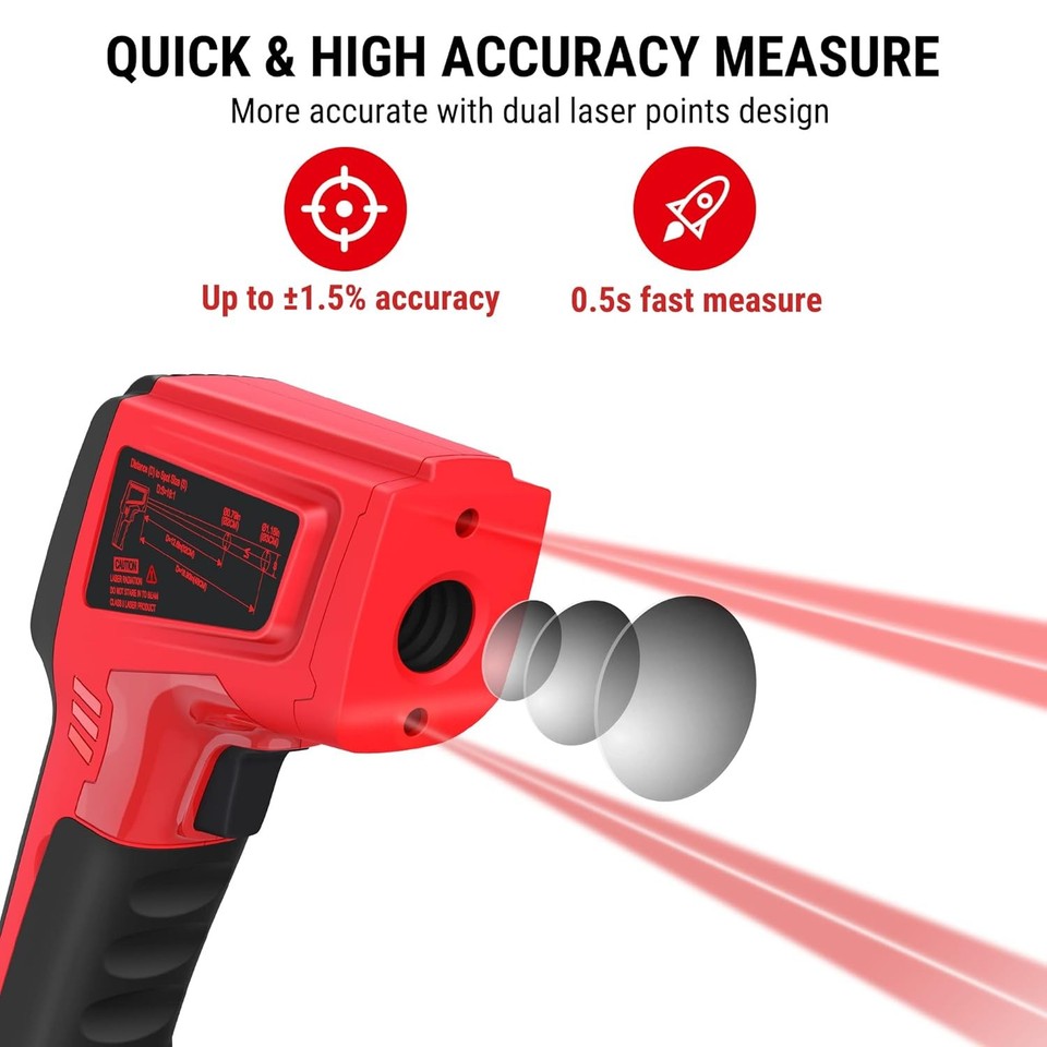 TempPro D50 Dual Laser Infrared Thermometer Gun for Cooking with Black ...