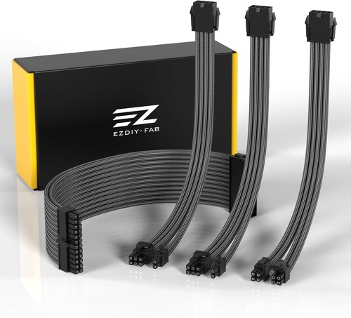 EZDIY-FAB PSU Extension Cable Sleeved Custom Mod PC Power Supply Carbon ...
