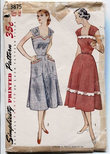Simplicity Pattern VTG 1952 Sun Dress #3875 sz 16 b34" with Pockets | eBay