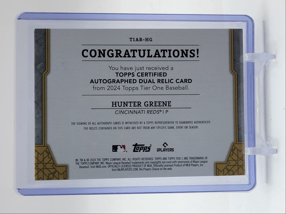 HUNTER GREENE 2024 TOPPS TIER ONE DUAL PATCH AUTOGRAPH AUTO /49 Q1762 ...