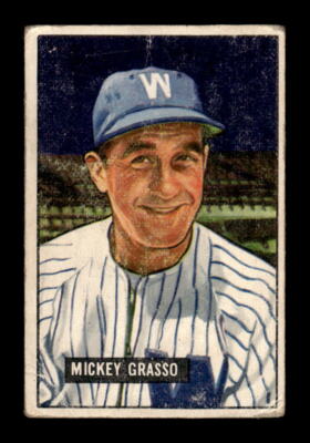 1951 Bowman Baseball #205 Mickey Grasso CREASED Very Good Washington ...
