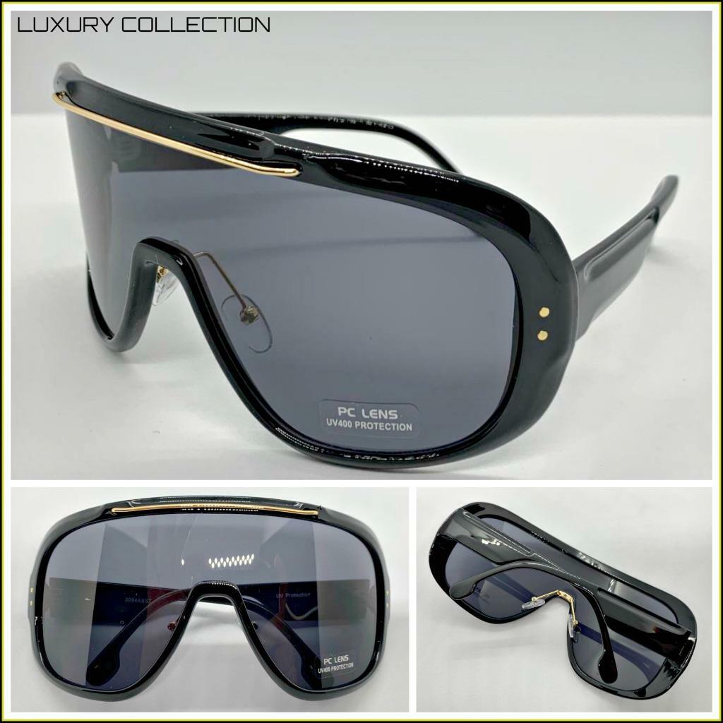 OVERSIZED EXAGGERATED RETRO SHIELD Style SUNGLASSES Large Huge Black ...