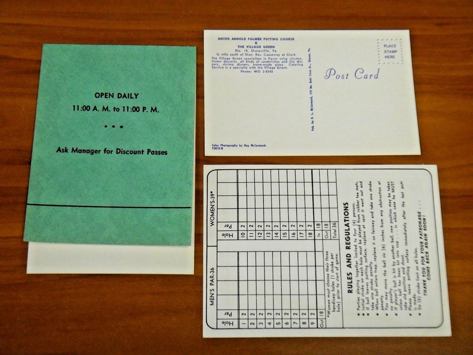 Arnold Palmer Vintage Original 1960's Putting Course Scorecard | eBay