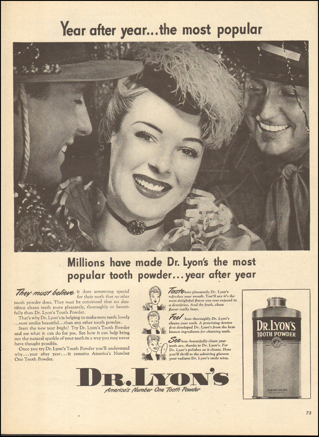 1946 Vintage ad for Dr. Lyon's Tooth Powder`Pretty Model retro (030517 ...