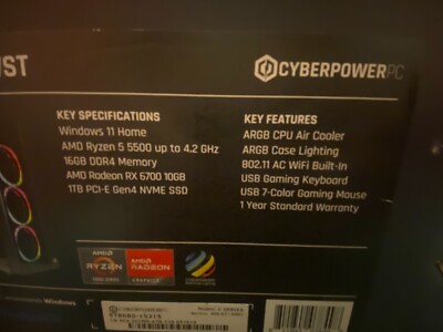 NEW CyberPower PC C Series AMD 4.2GHz Ryzen 5 5500 16GB Ram 1TB SSD ...