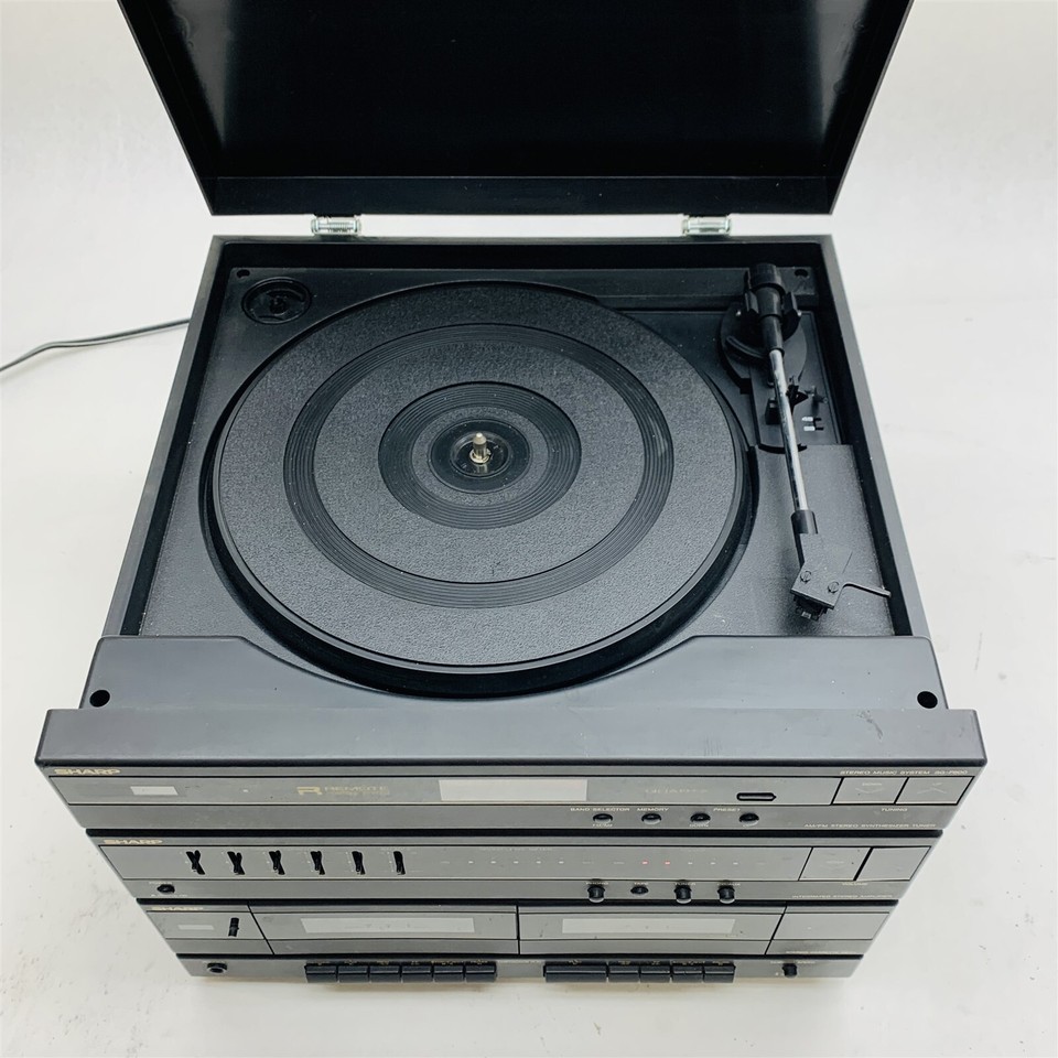 Sharp SG-F800 Black 33/45 RPM Record Player 2-Slot Cassette AM-FM Radio ...