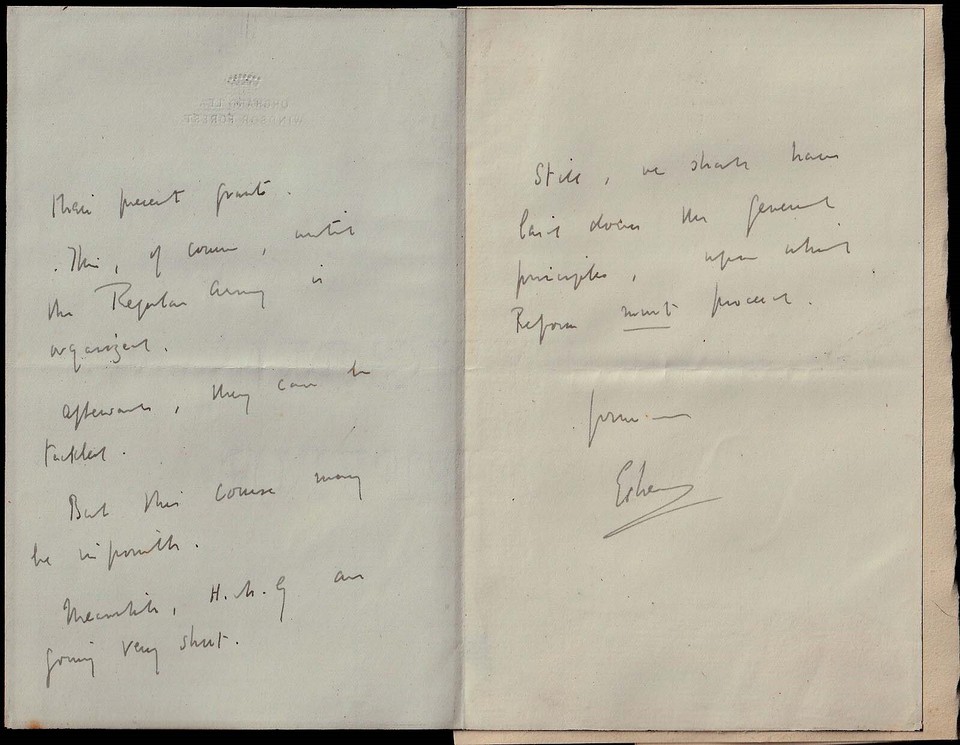 1905 2nd Viscount Esher, Reginald Brett to Frederick Ponsonby re Army ...