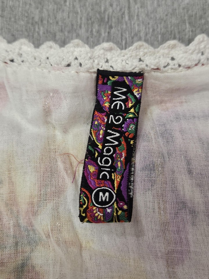 Me 2 Magic Dress Womens Medium White Floral Boho Maxi Crinkle Peasant ...