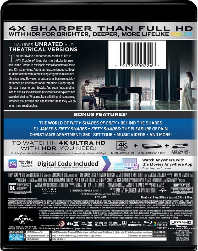 Fifty Shades of Grey (Blu-ray) Dakota Johnson Jamie Dornan Jennifer ...