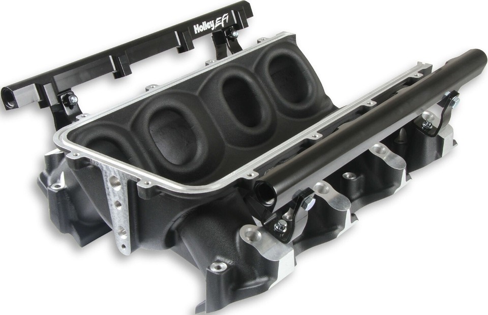 HOLLEY LS3 ULTRA LO-RAM MANIFOLD BASE & FUEL RAILS,FRONT FEED,BLACK,GM ...
