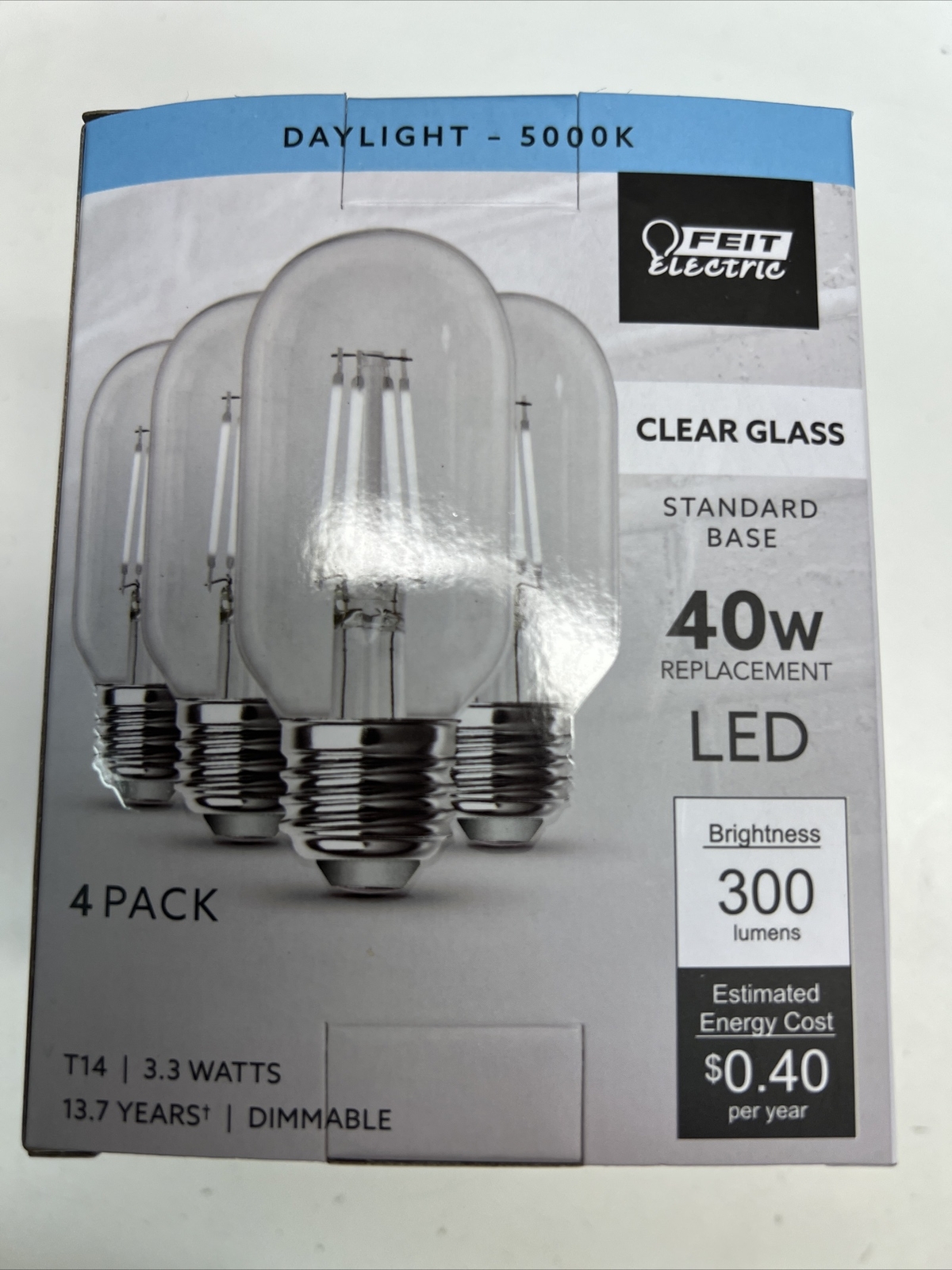 Feit 40-Watt Equivalent T14 Dimmable Straight Filament Clear Glass ...