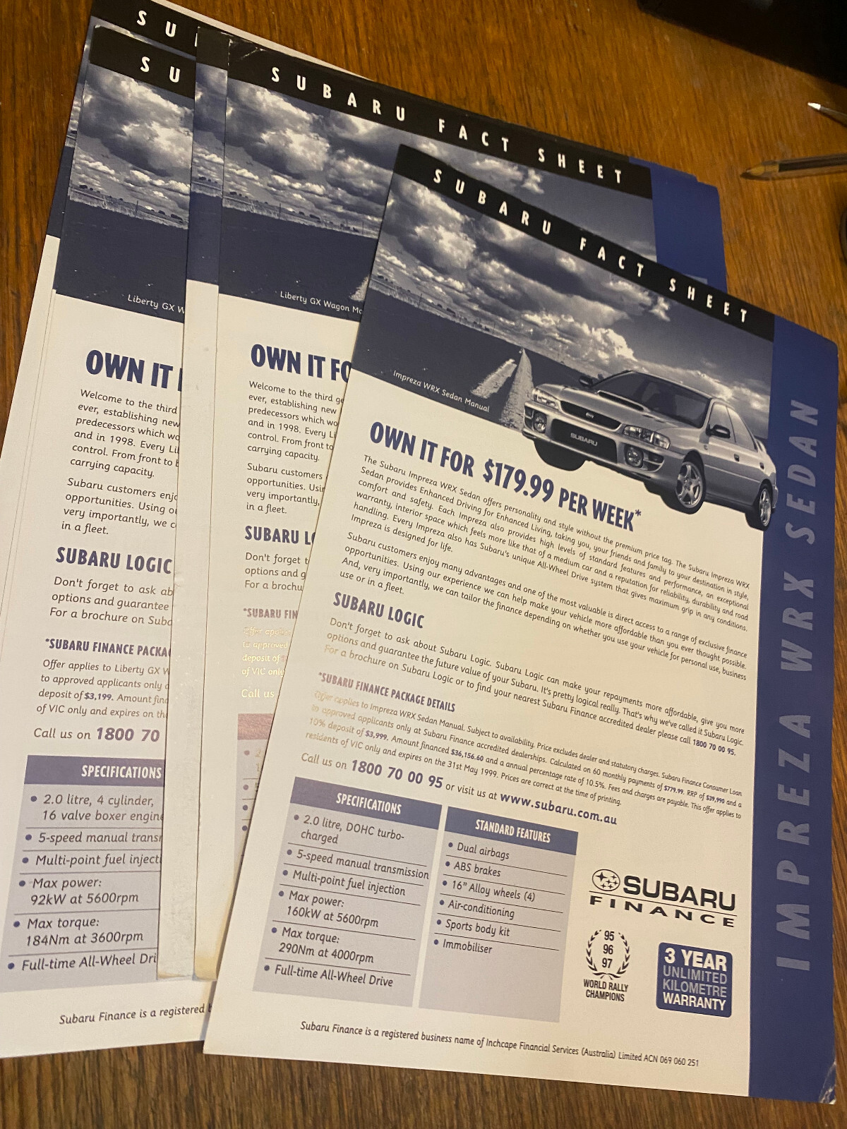 Six Subaru fact sheets aand 1999 price sheet sales brochure | eBay