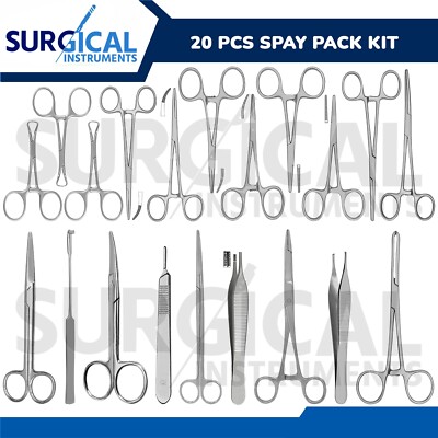 20 Pcs Veterinary Canine Spay Set Kit Pack Dog surgical Stainless ...