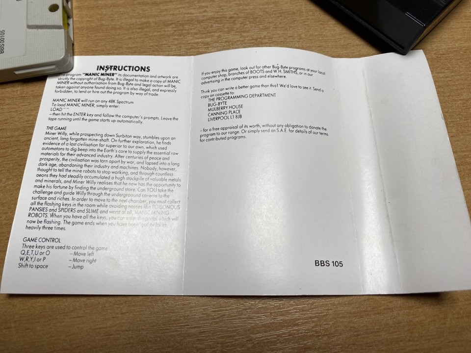 🙇🏻 MANIC MINER SINCLAIR ZX SPECTRUM 128/48K 1983 BUG BYTE SOFTWARE LAMP ...