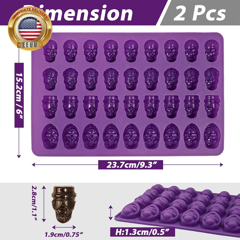 Mini Skull Candy Mold with 4 Different Shapes, 36-Cavity Halloween ...