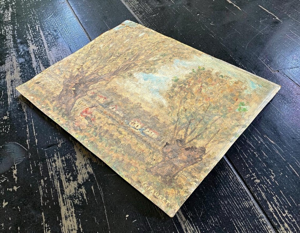 Antique French Impressionist Oil Painting Rural On Woven Canvas Signed ...