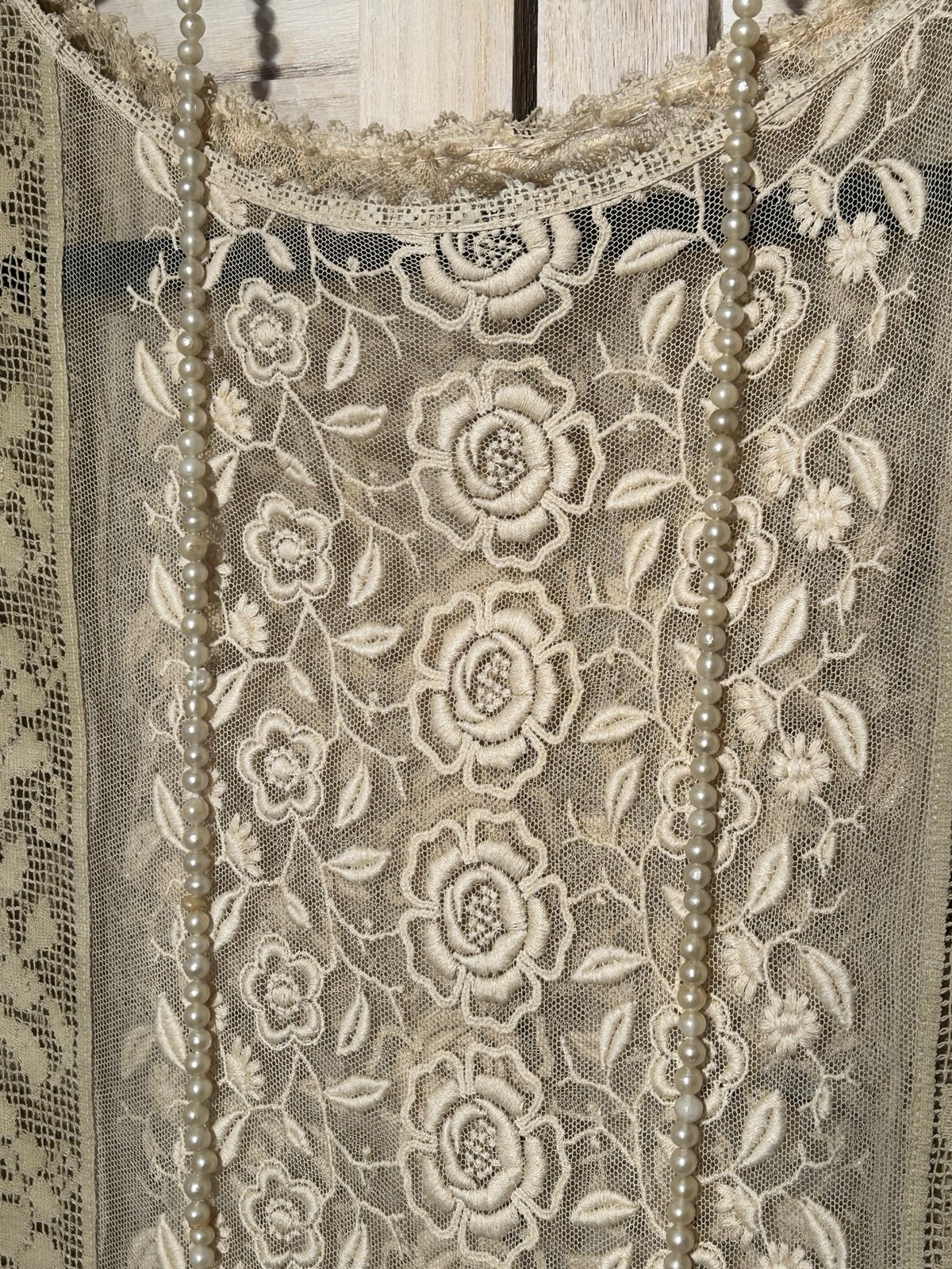 Antique Ivory 1920s Embroidered Lace & Net Dress Orig… - Gem