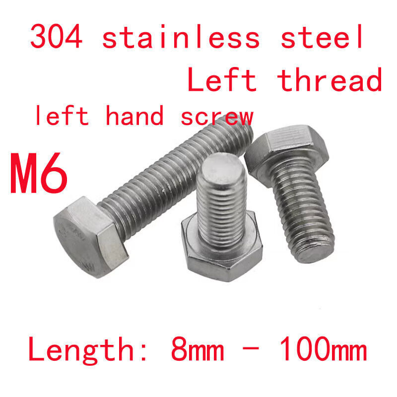 M6 Left-hand Screws SUS304 Steel External Hexagon Head Bolts Left ...