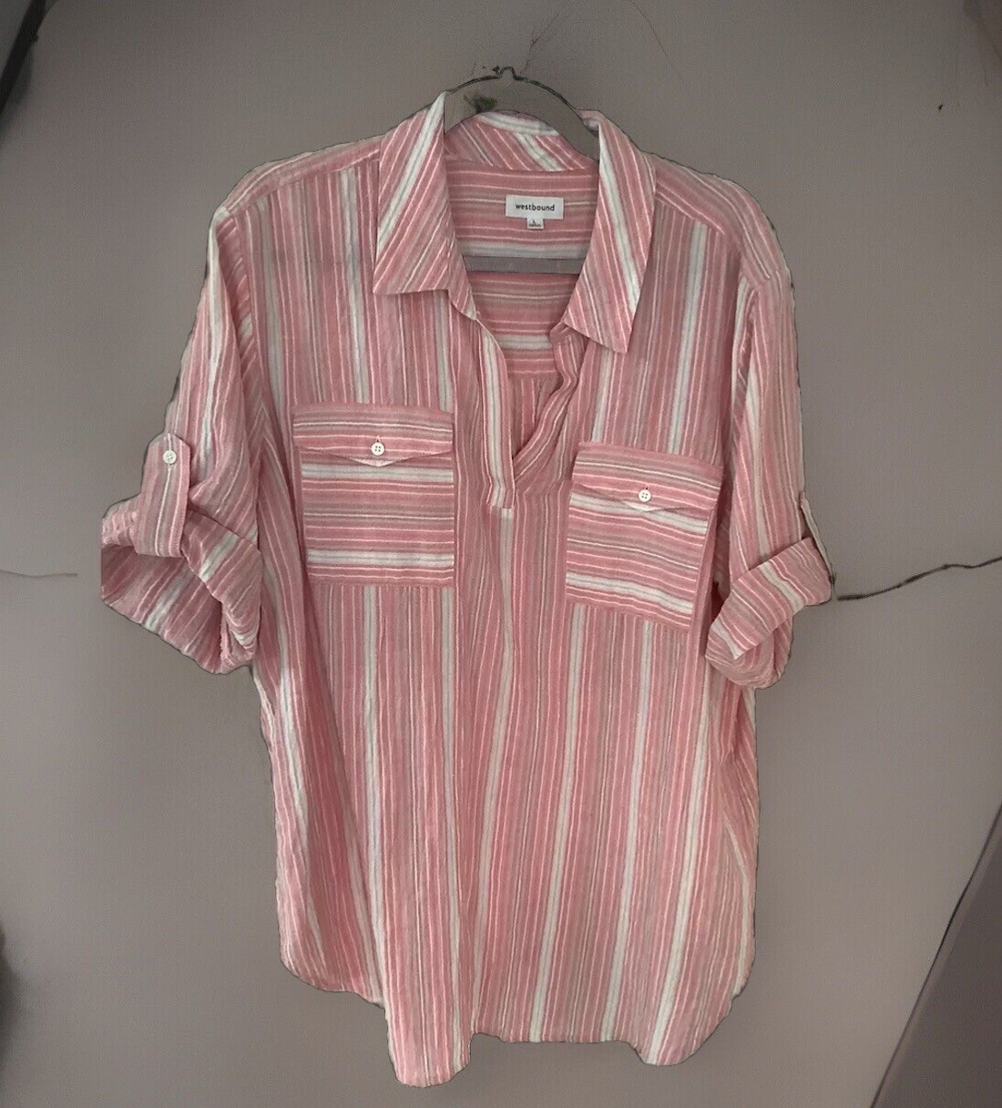 Westbound (Dillard’s)Women's Roll Tab Sleeve, Pink Pull Over Tunic ...