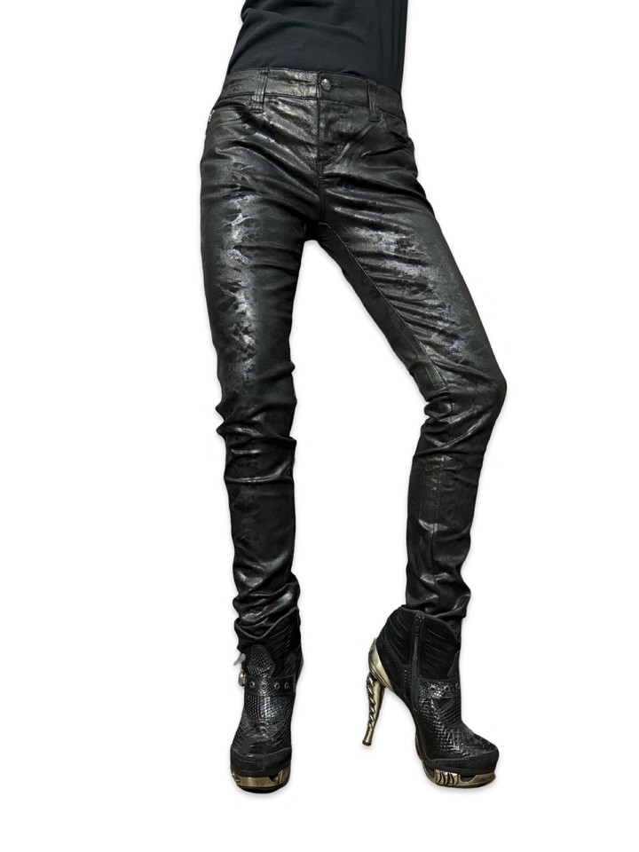 TRIPP OIL SLICK BLACK PANTS PUNK ROCKER JEANS SLIM SKINNY SHINY ANARCHY ...