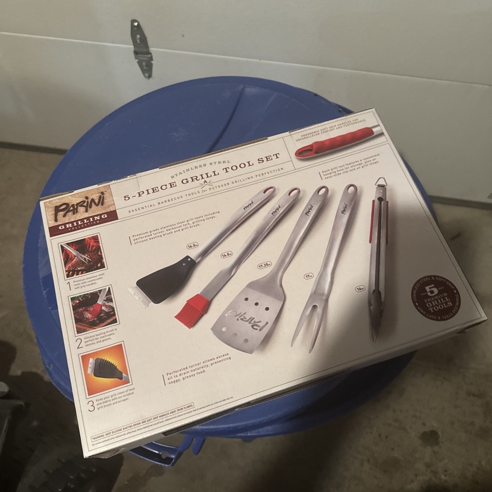 PARINI 5 PIECE GRILL TOOL SET - TONGS, FORK, SPATULA, BASTING ...