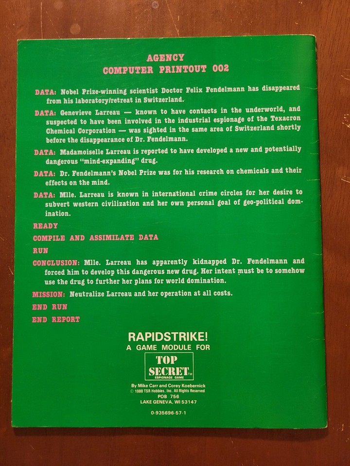 Operation Rapidstrike (Top Secret RPG Module TS002) TSR 7601 | eBay