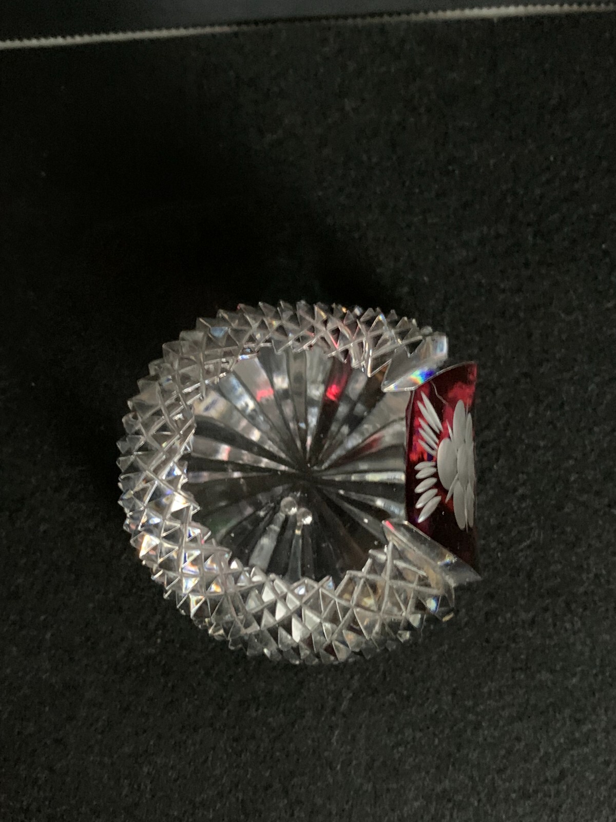 Bohemian Etched Cut to Clear Ruby Paperweight Crystal Floral Art Deco ...