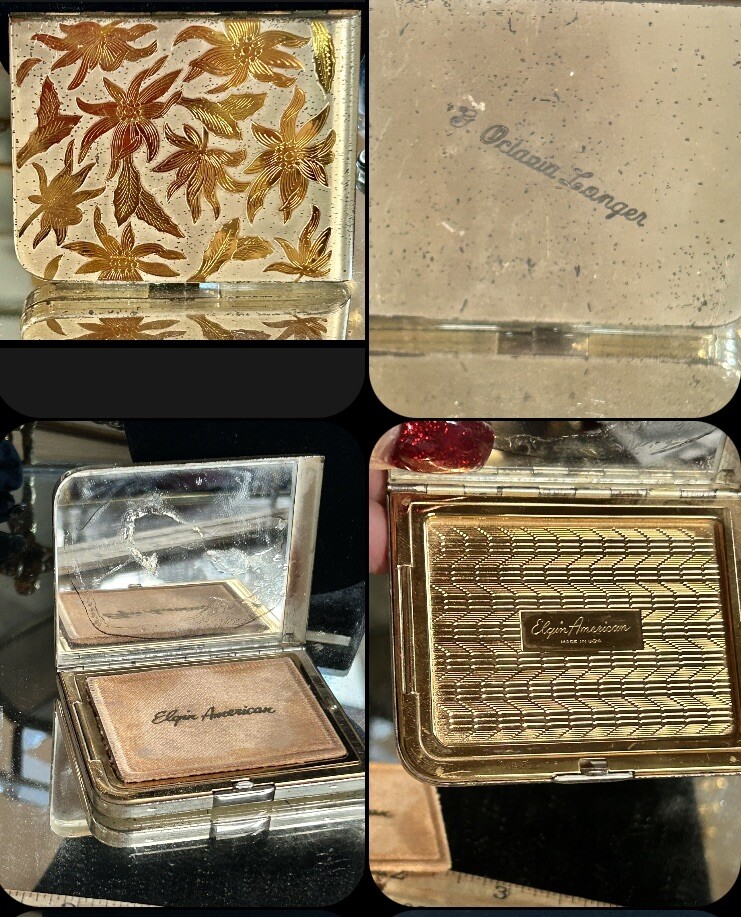 Antique Elgin American 1930s Compact Powder Mirror Case Engraved Gold ...