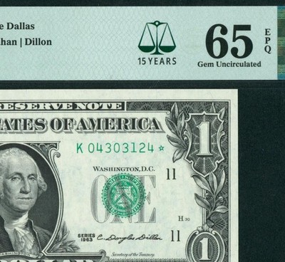 ** STAR ** $1 1963 Federal Reserve Note ** PAPER CURRENCY ((PMG - 65 ...