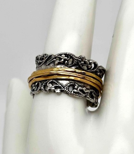 Or Paz Israel Sterling Silver 925 Two-Toned Lace Edge Spinner Ring Size ...