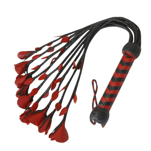 Red Rose Bull Hide Leather Flogger Genuine Braided Cat-O-Nine Tails ...