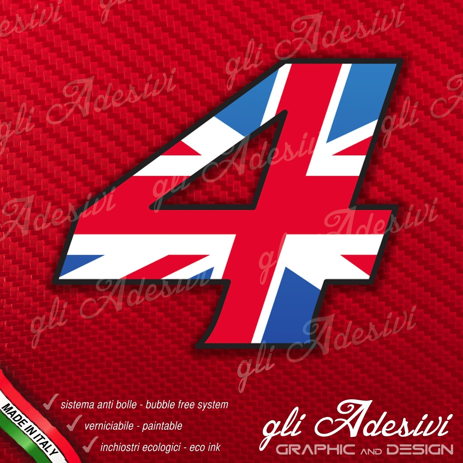 Sticker NUMBER 4 motorcycle car cross race UK United Kingdom Union Jack ...
