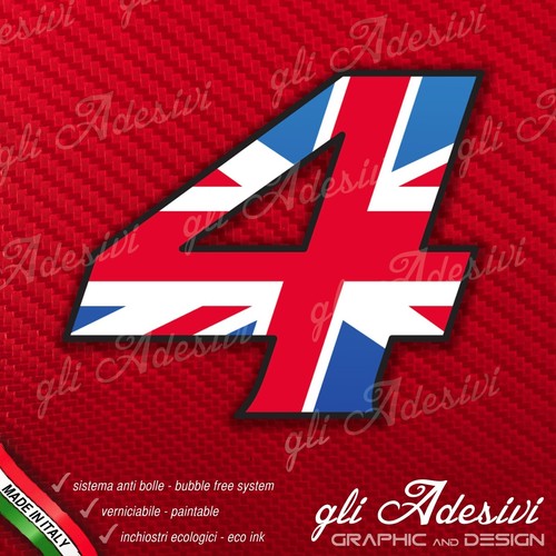 Sticker Number 4 Motorcycle Car Cross Race UK United Kingdom Union Jack ...