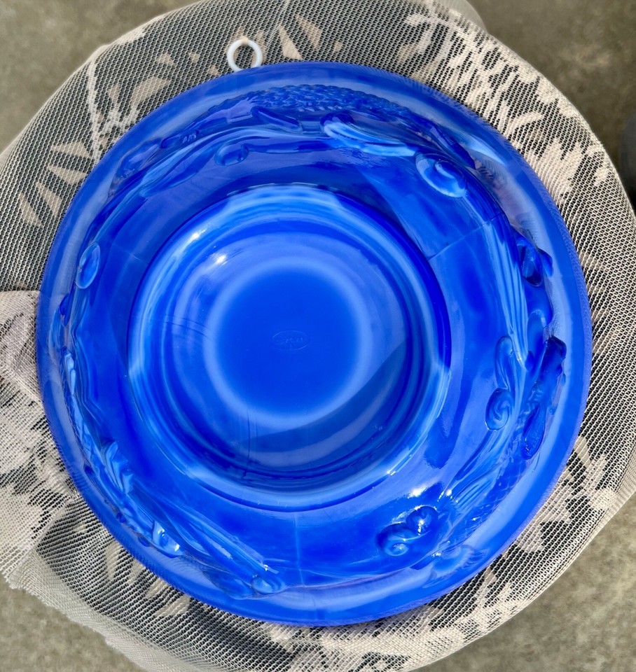 RARE Fenton**MARBLED PERIWINKLE BLUE ATLANTIS KOI FISH BOWL**1990's ...
