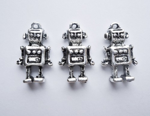 Small 3D Robot Charms - Set of 10 - Antique Silver - Science ...