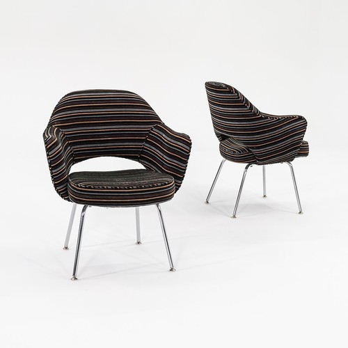 2009 Eero Saarinen for Knoll Executive Dining Arm Chairs Striped Fabric ...