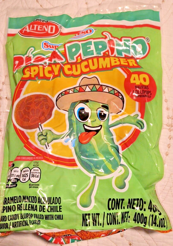 Alteno Super Rico Pepino paleta (cucumber lollipop with chilli) 40-pcs ...