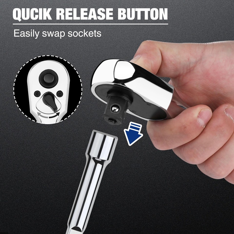 WORKPRO 1/4" Drive Ratchet Handle Quick-Release Reversible Ratchet Sets ...