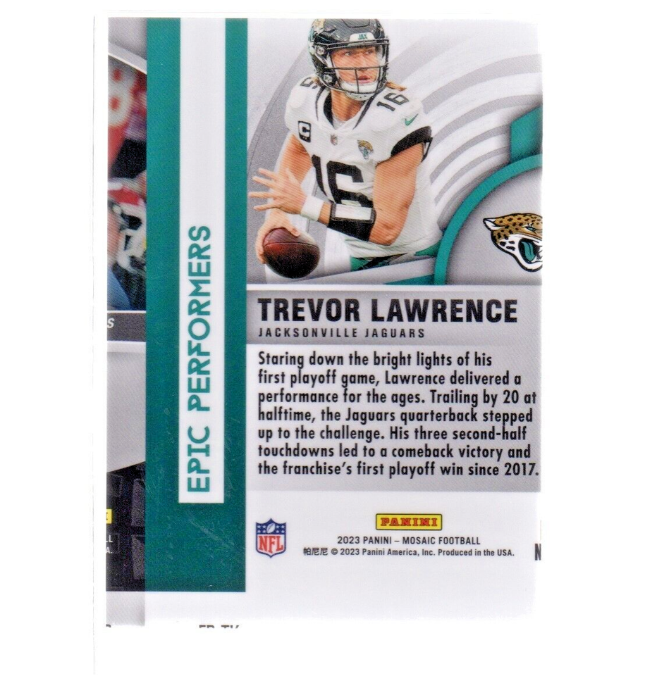 Keenan Allen 2023 Panini Mosaic Elevate ERROR Card Trevor Lawrence Back ...