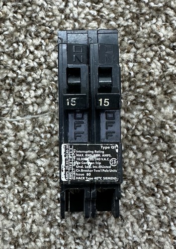 Siemens ITE Q1515NC, 15A 120V (2) 1P, NON CTL Tandem Circuit Breaker ...