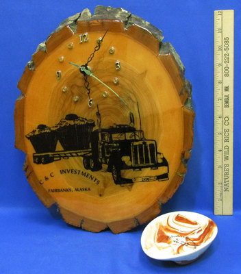 Vintage Alaska Wood Wall Clock & Clay Swirl Ashtray C&C Investments ...