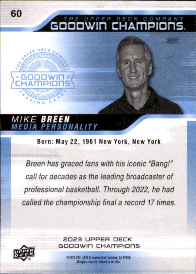 MIKE BREEN 2023 Upper Deck Goodwin Champions #60 Media ID:92944 | eBay