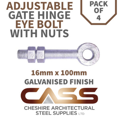 PACK OF 4 - 16mm x 100mm ADJUSTABLE GATE HINGE EYE BOLT WITH NUTS ...