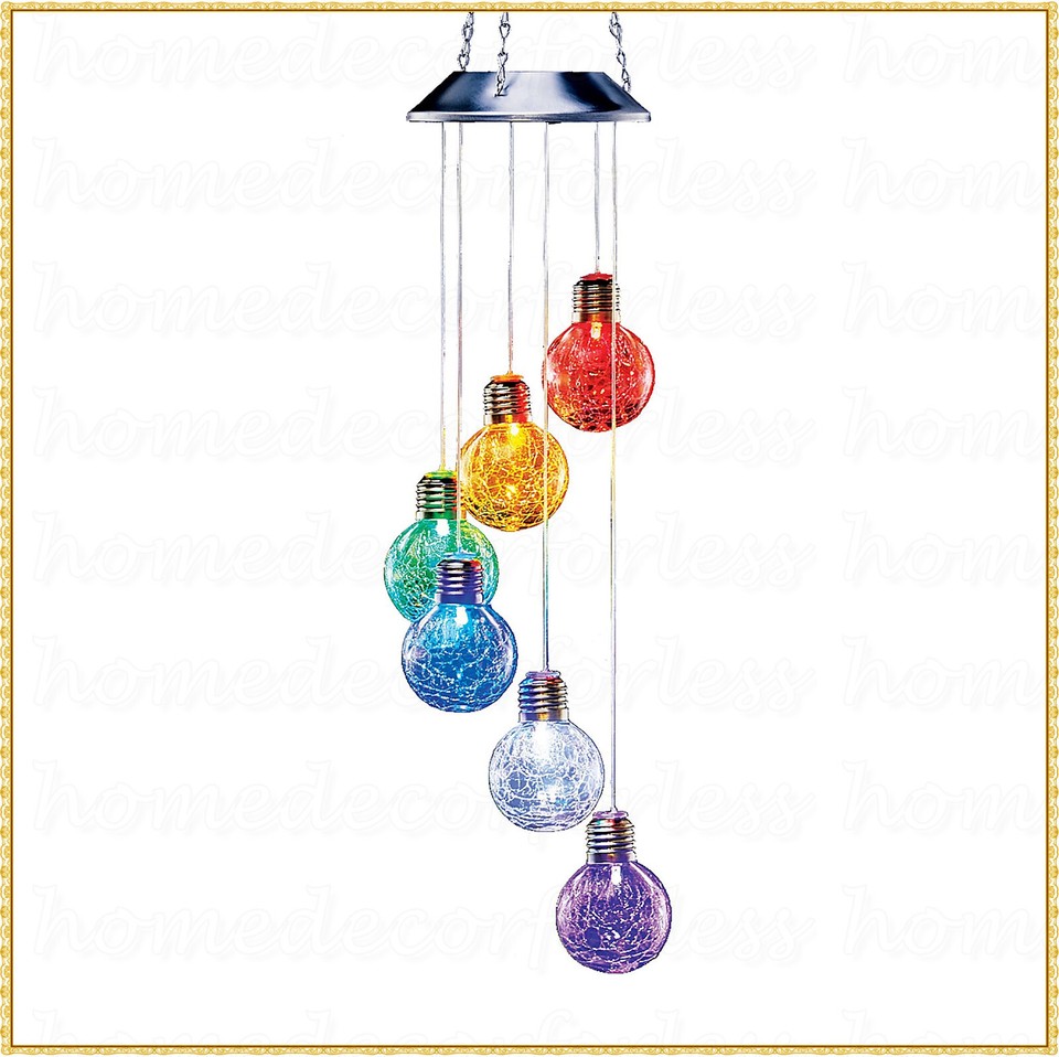 Solar LED Multicolor Crackle Glass Light Bulb Wind Chime Mobile Garden ...
