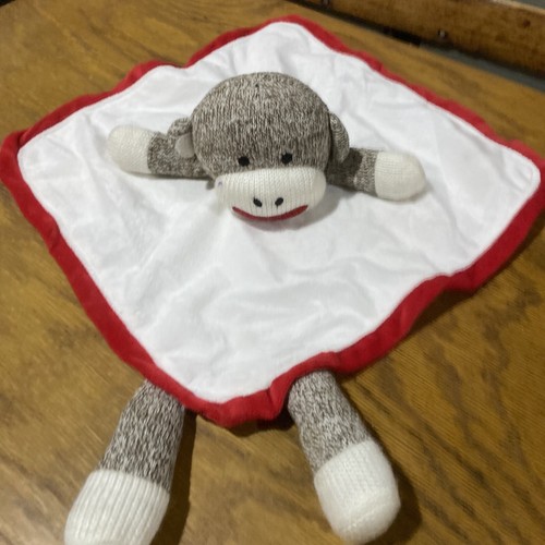 Baby Starters Sock Monkey Lovie Rattle Soft Satin Backing Red Trim ...