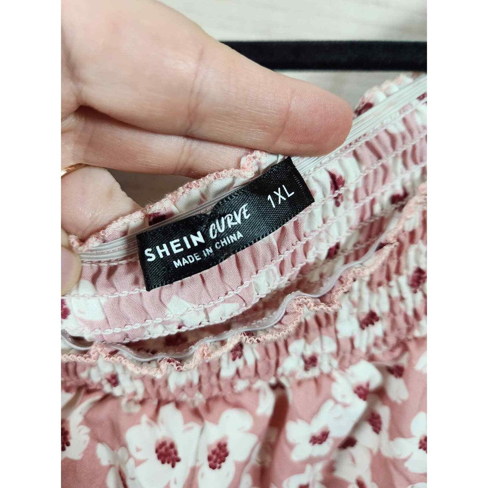 Shein Curve Women's Pink Floral off Shoulder Short Puff Sleeve Blouse Size 1XL | eBay
