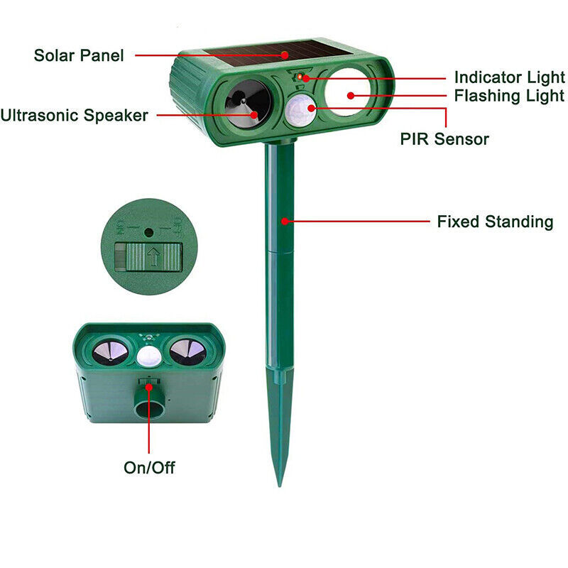 4 PK Animal Repeller Ultrasonic Solar Power Outdoor Pest Cat Mice Deer ...