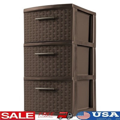3 Drawer Plastic Storage Tower W/ Pull Handles Decorative Organizing ...