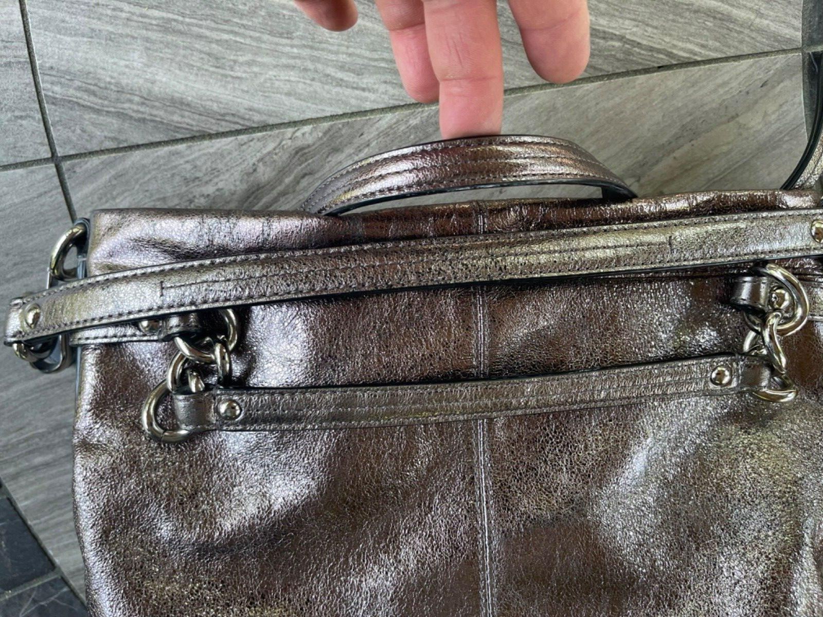 Coach F17165 Brooke Metallic Silver/Pewter Leather Ho… - Gem