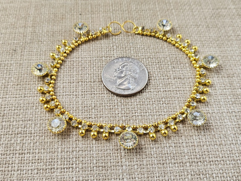 Fashion Jewelry Anklet Gold Tone Bracelet Crystal Accent Fancy Wrist ...